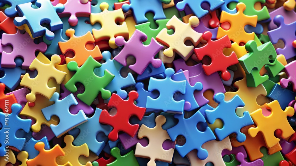 Colorful jigsaw puzzle pieces with clean lines and bold shapes ...
