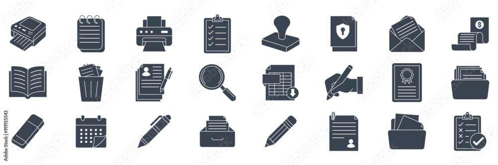 document icons set, Included icons as Book, Calendar, Report, Invoice ...