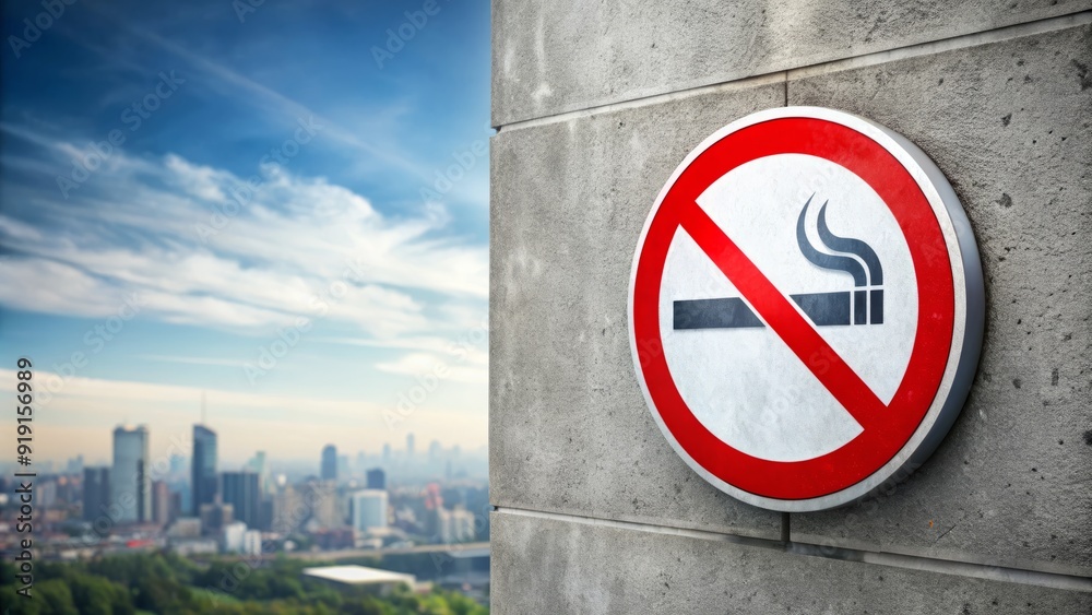 Forbidden no smoking gas station sign on a grey concrete wall with a ...