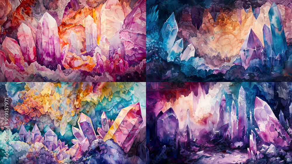 Watercolor crystalline texture on crystal caves and formations ...