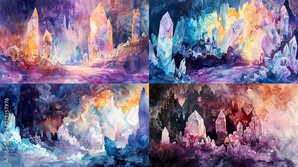 Watercolor crystalline texture on crystal caves and formations ...