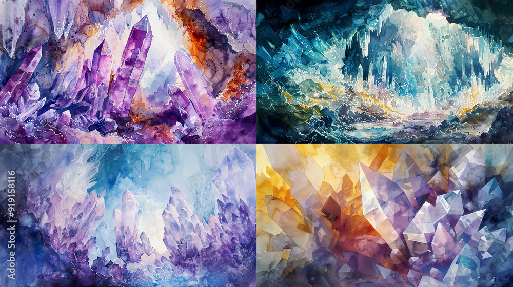 Watercolor crystalline texture on crystal caves and formations ...