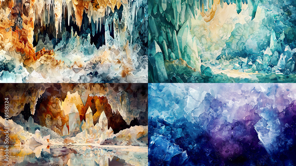 Watercolor crystalline texture on crystal caves and formations ...