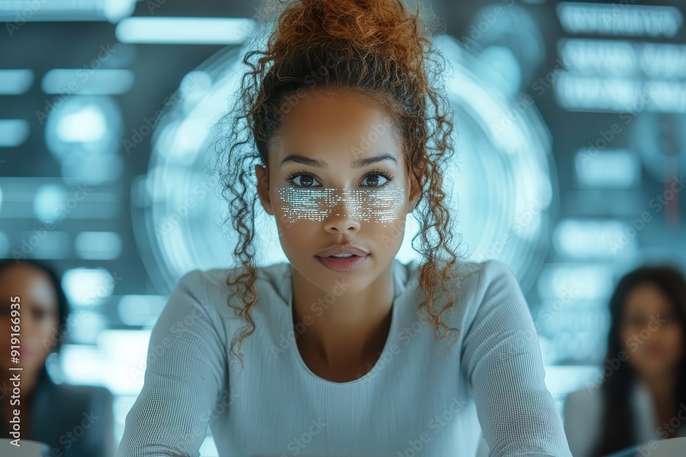 dynamic female executive leading an engaging presentation using ...