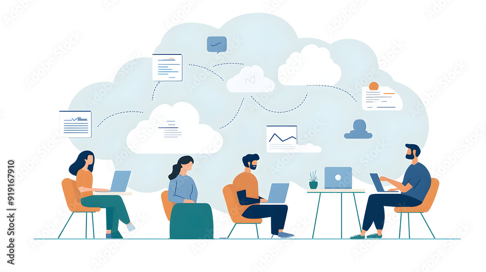 Cloud Technology Enabling Remote Work - An image showing employees working from different ...