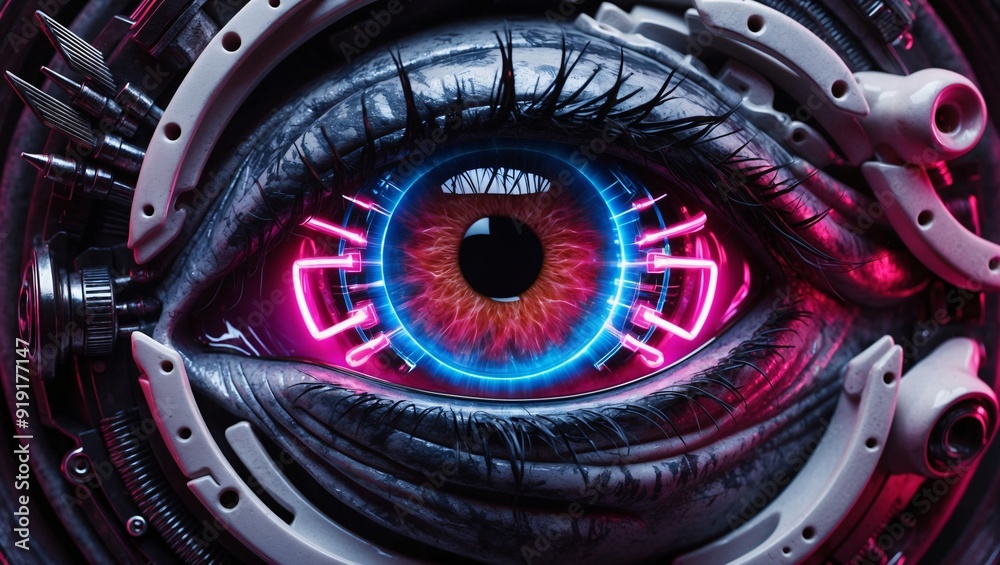 Macro Photography of a Mythological Cyberpunk Eye with Neon Cybernetic ...