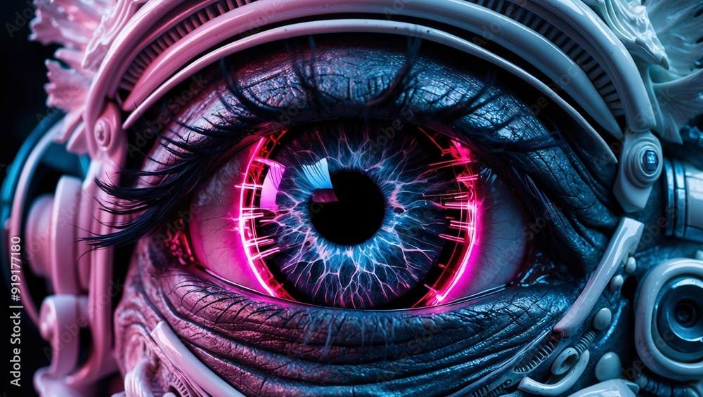 Macro Photography of a Mythological Cyberpunk Eye with Neon Cybernetic ...