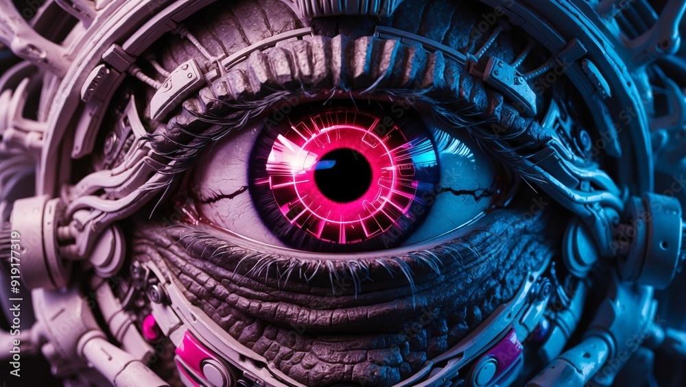 Macro Photography of a Mythological Cyberpunk Eye with Neon Cybernetic ...