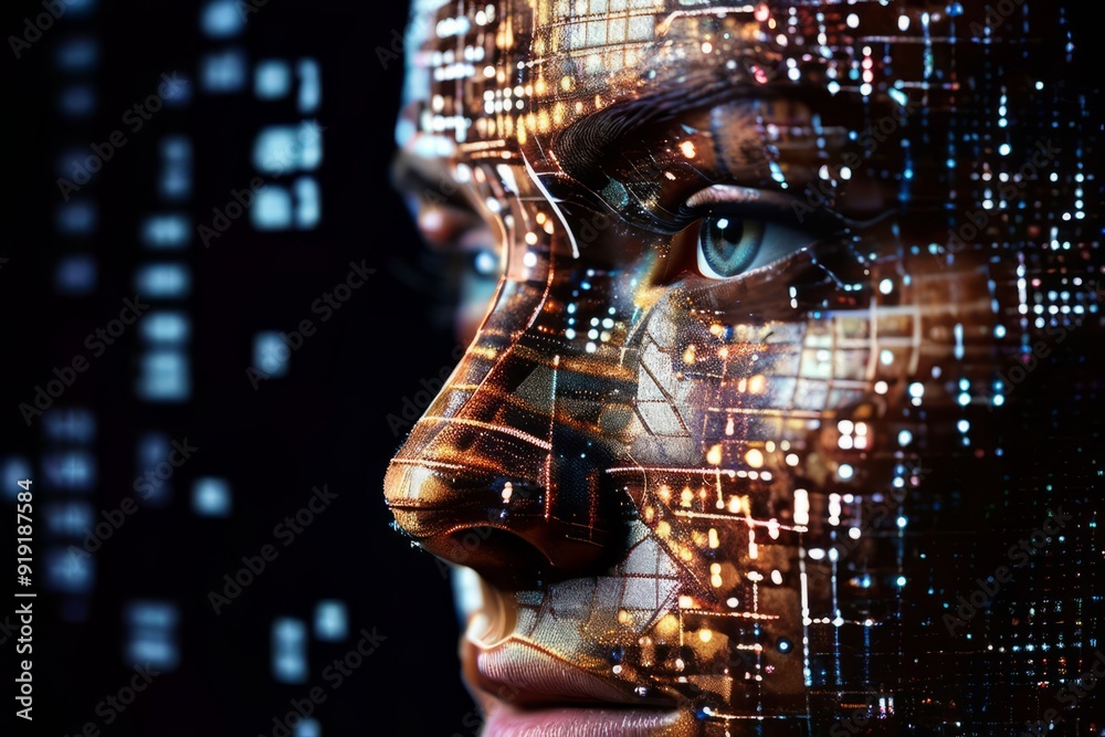 cosmic matrix a close up of a human face with a matrix code effe Stock ...
