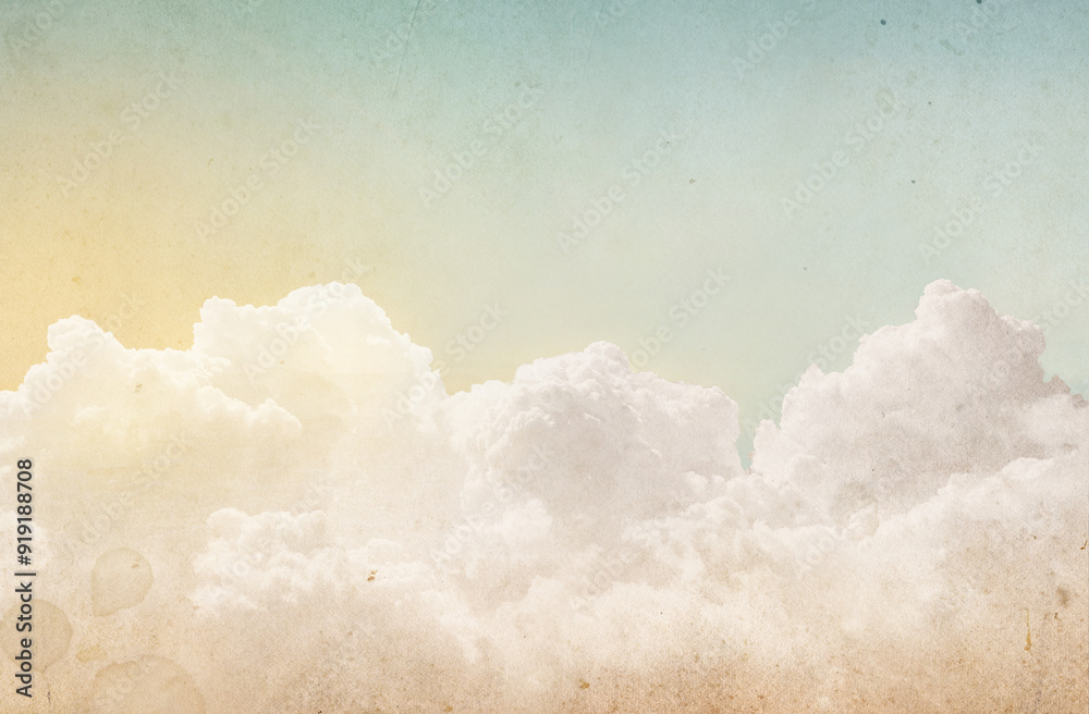 Sky with clouds vintage background. Overlay effect on old paper texture ...