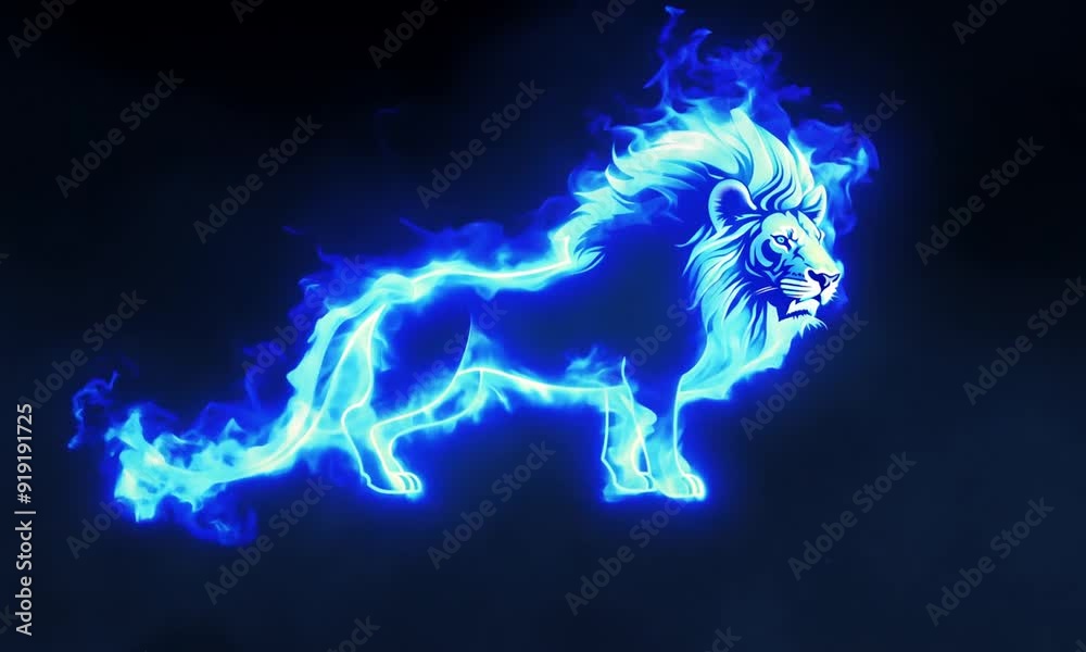 Blue fire lion animation effect. fire lion background for logo intro ...