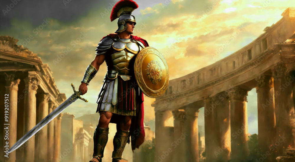 Roman male legionary (legionaries) wear helmet with crest, gladius ...