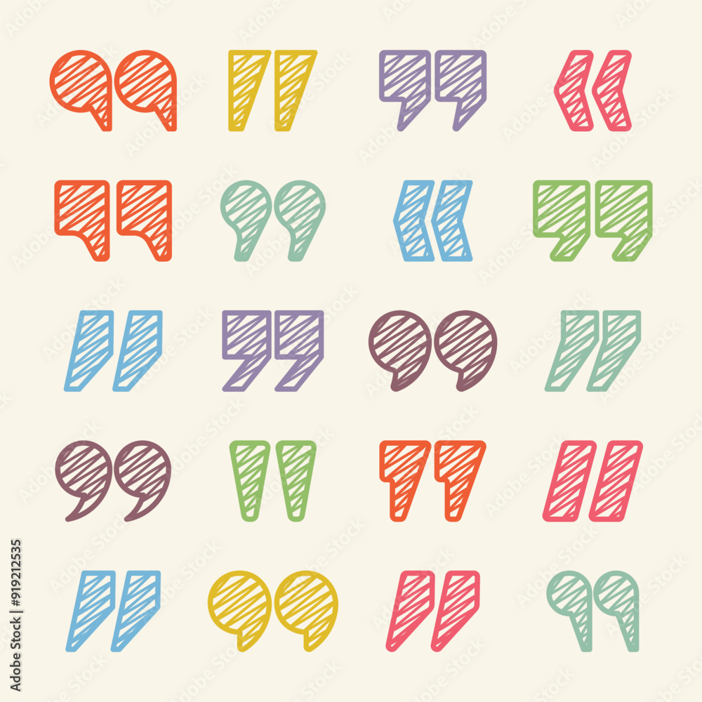 Hatched text quotation marks. Hand drawn quotes icon. Typographic ...