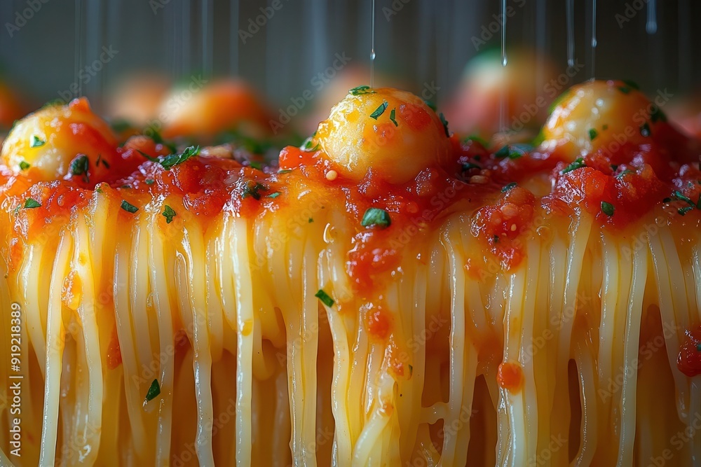 floating island of spaghetti towering pasta structures dripping with ...