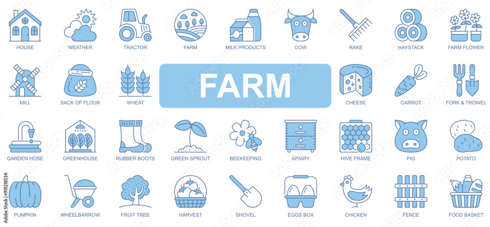 Farm icons set in duotone outline stroke design for web. Pack ...