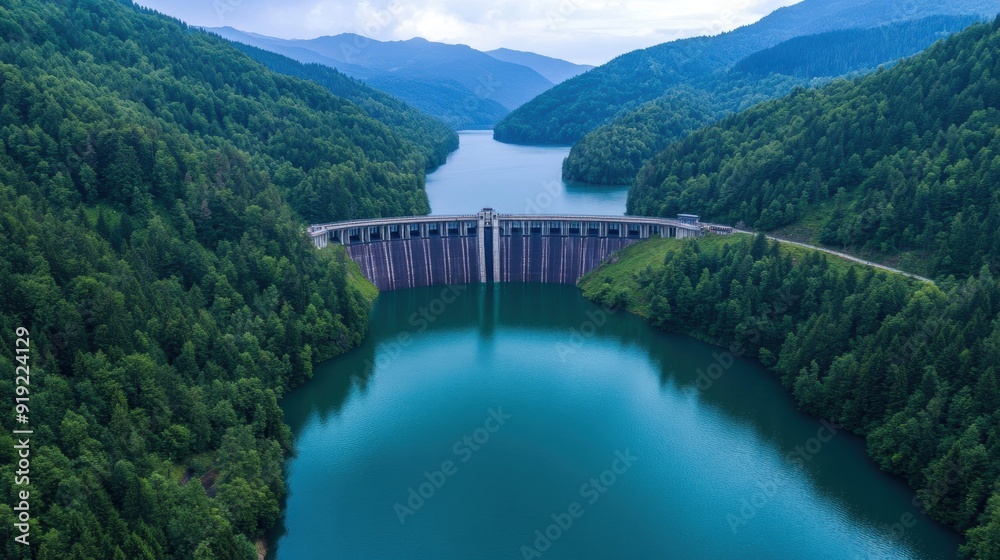 Forest regrowth encircles a hydroelectric dam, symbolizing the ...
