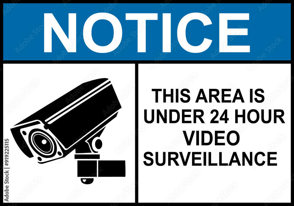 CCTV sign. Video camera sign. Area under 24 hour video surveillance ...