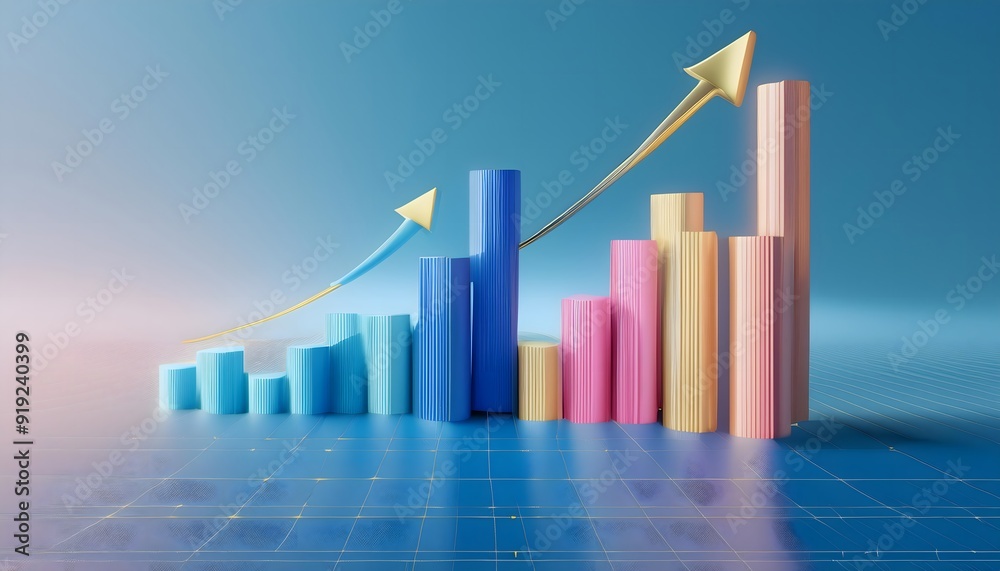 3D render of business graph with up arrow It symbolizes growth and ...