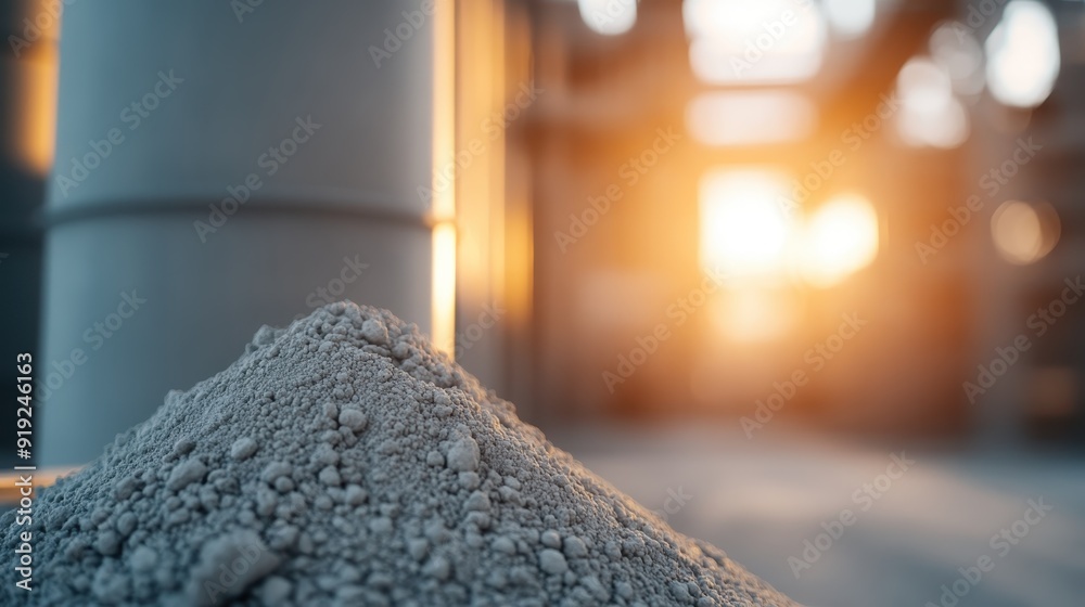 Image showing a small pile of grey powder placed indoors under soft ...