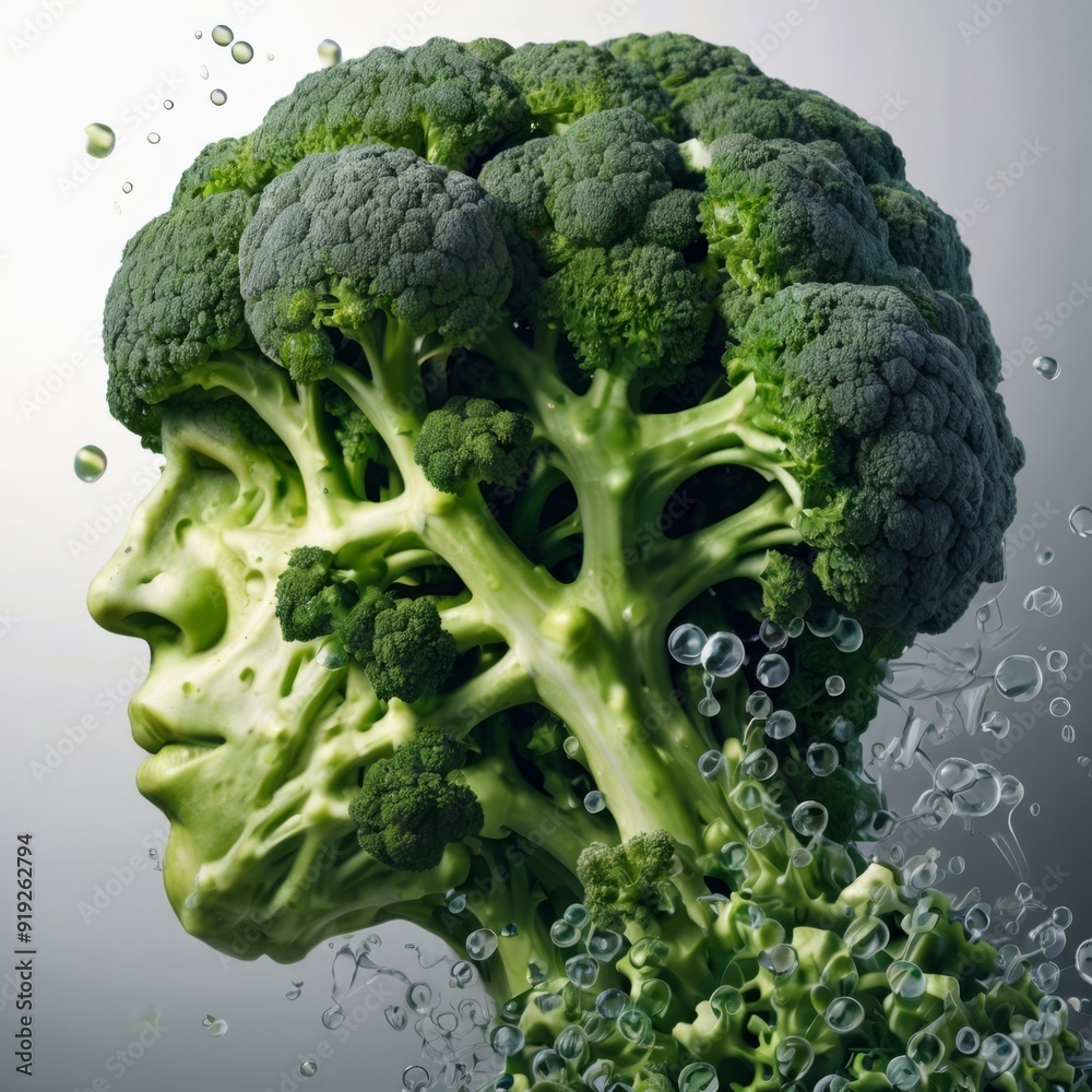 Create a photo realistic image of a head of broccoli gradually ...