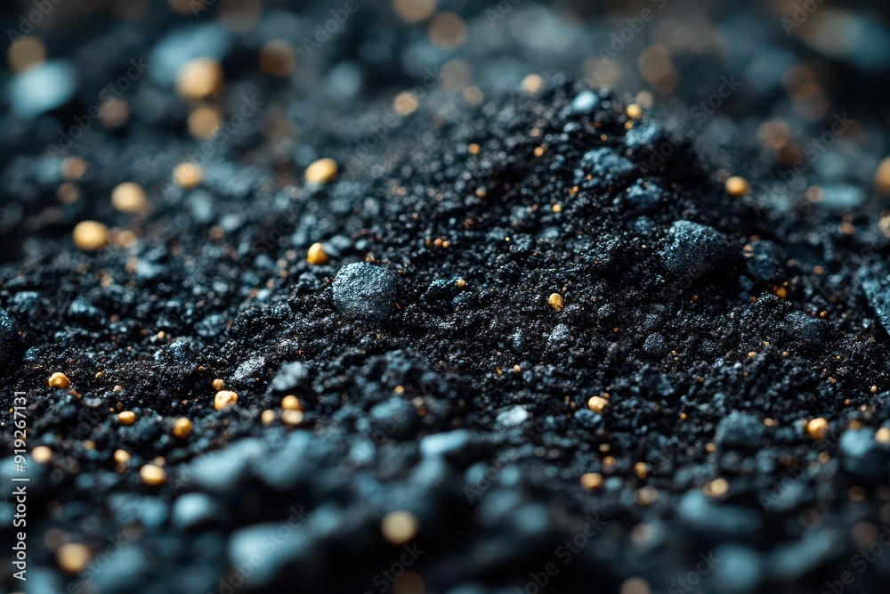 rich dark soil closeup with visible organic matter earthy tones moist ...