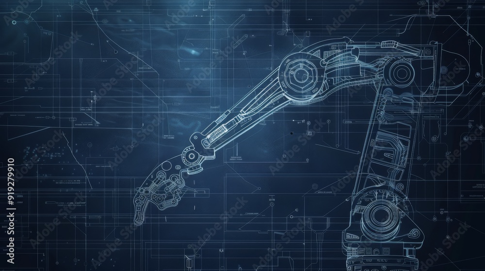 Concept of robotics engineering with a mechanical arm blueprint ...