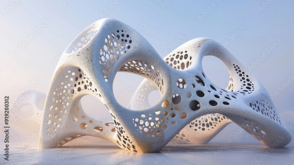 Conceptual image of a 3D printed structure with digital designs ...