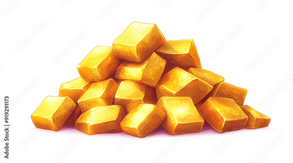 Piles of gold nuggets on white background. Cartoon illustration of ...