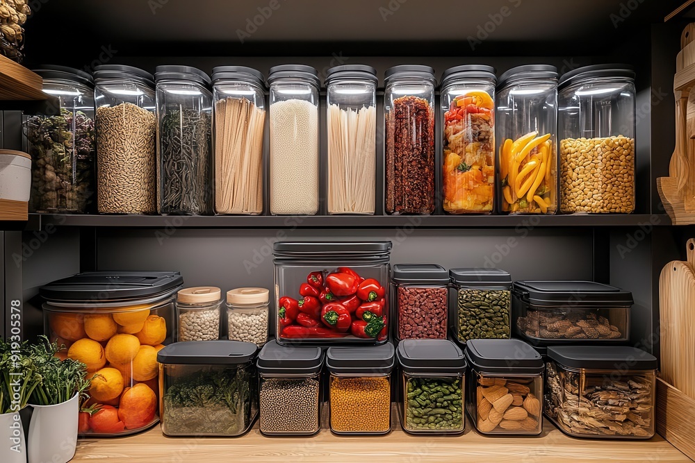 modern kitchen pantry with sleek organizational systems muted color ...