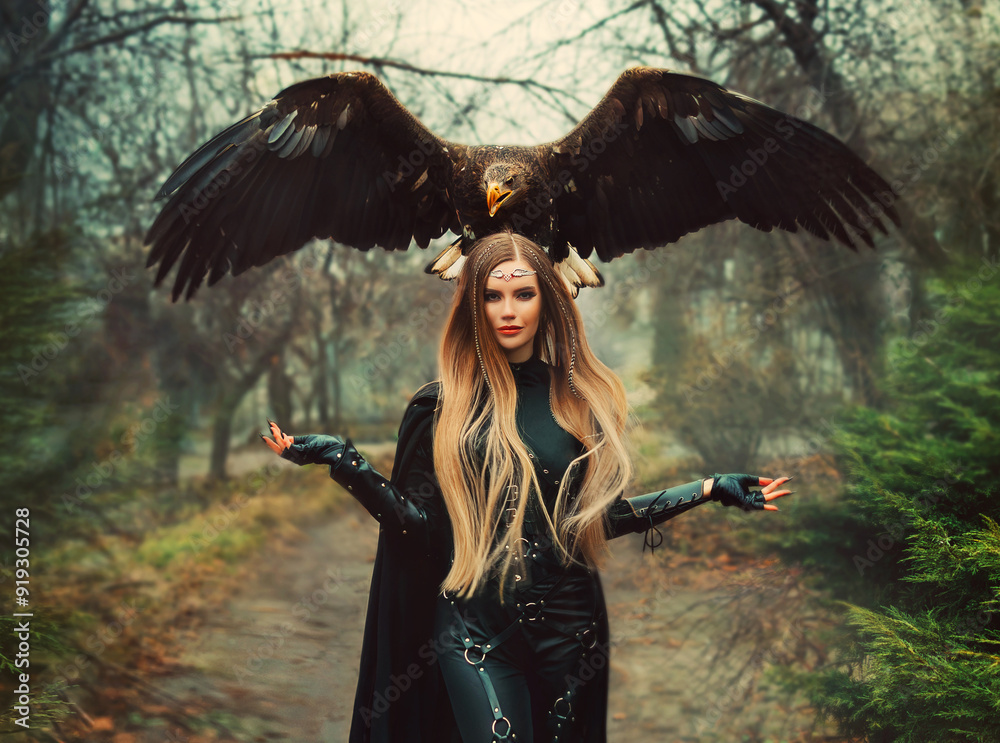 art portrait real people fantasy woman holding white-tailed eagle bird ...