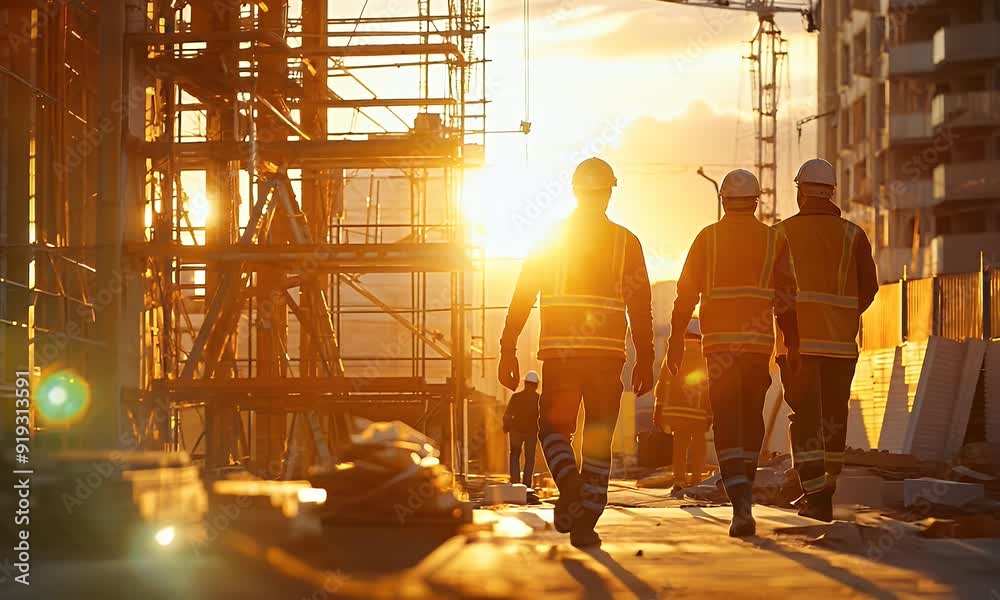 Dynamic scenes from construction sites, showing teamwork and ...