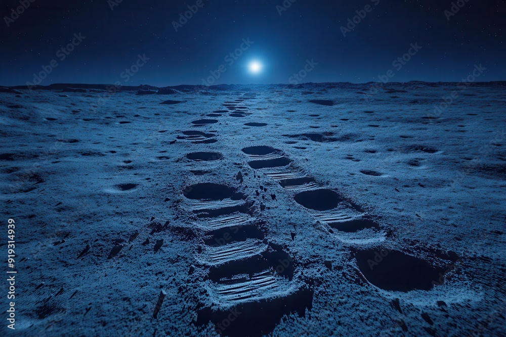 otherworldly lunar landscape with mysterious alien footprints ...