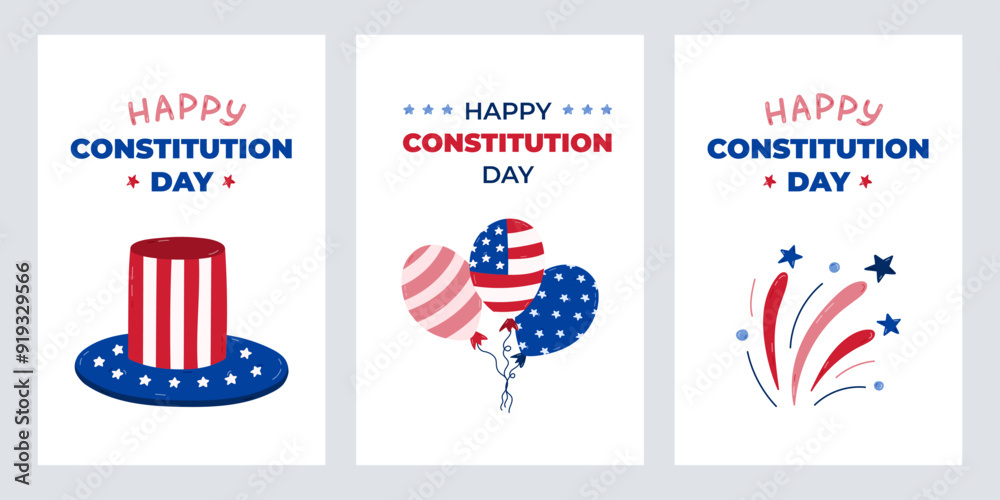 Simple set of greeting cards for Happy Constitution Day of USA with ...