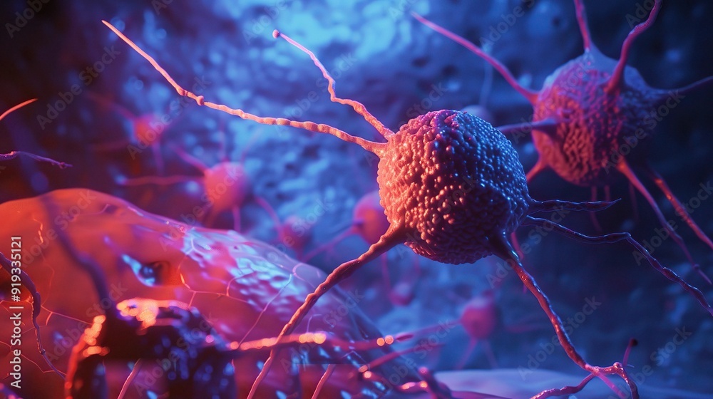 Medical Illustration of Cancer Tumor Markers in Blood Sample, Depicting ...