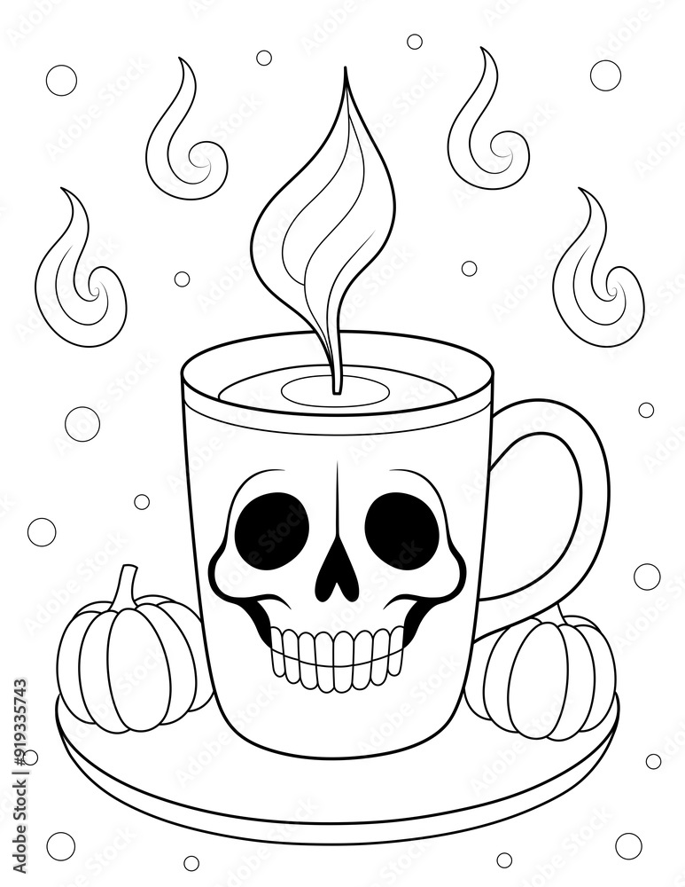 skull mug spooky coffee coloring page. ready to print on standard 8 ...