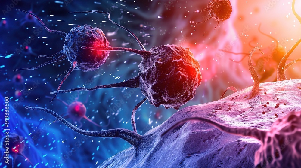 Medical Illustration of Cancer Tumor Markers in Blood Sample, Depicting ...