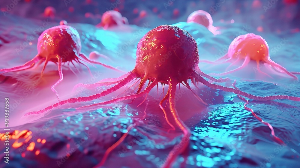 Medical Illustration of Cancer Tumor Markers in Blood Sample, Depicting ...