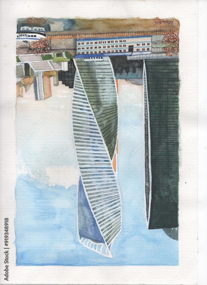Elegant watercolor of Evolution Tower, Moscow's iconic skyscraper ...