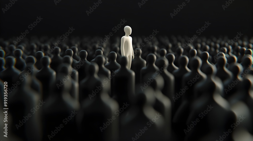 Cinematic 3D render of a solitary pale humanoid form standing at the ...