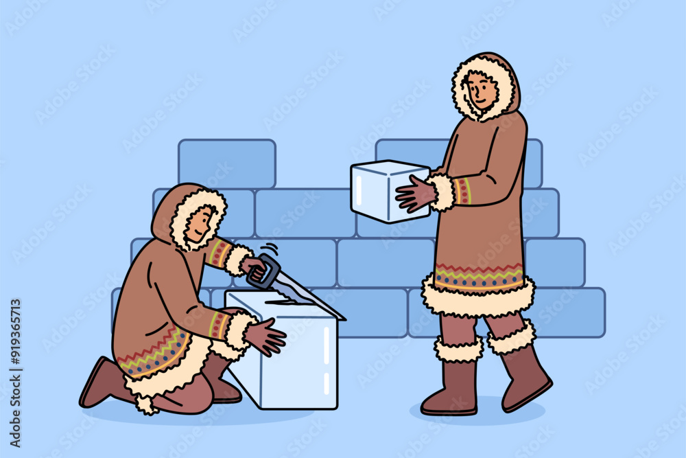 Indigenous peoples of north build igloo from ice blocks and use saws ...