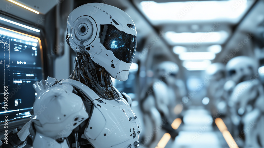 Futuristic AI-powered space station managing life support systems and ...