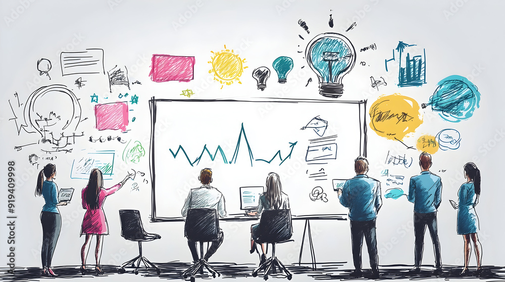Creative Marketing Brainstorming Session with Ideas on Whiteboard - An ...