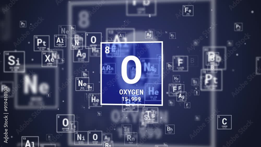 Oxygen symbol in blue rotating icon. Looped school animation of ...