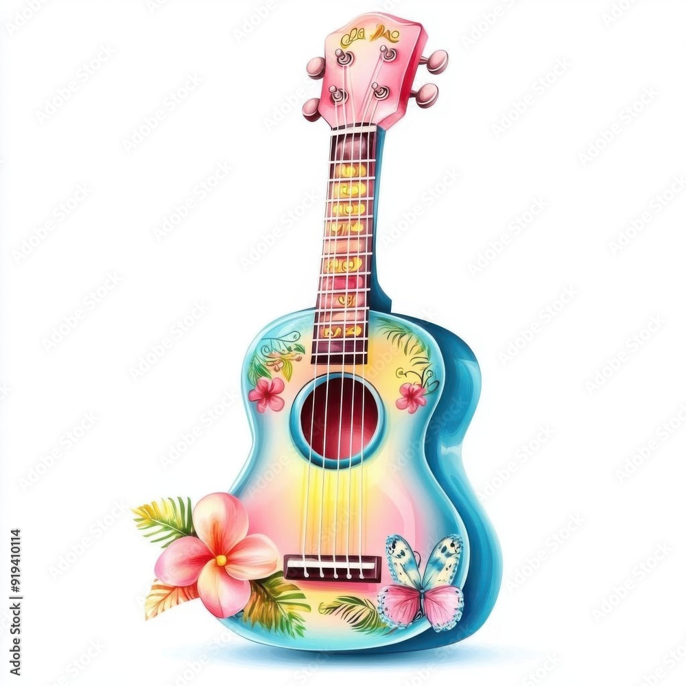 Hawaiian ukulele, musical element, realistic illustration, tropical ...