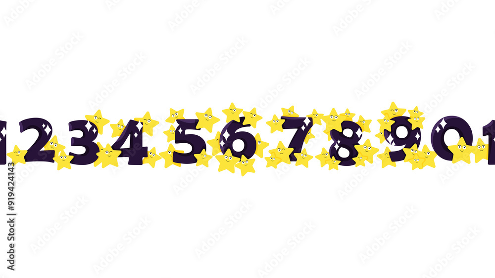 Seamless border of cartoon numbers and stars Stock Illustration | Adobe ...