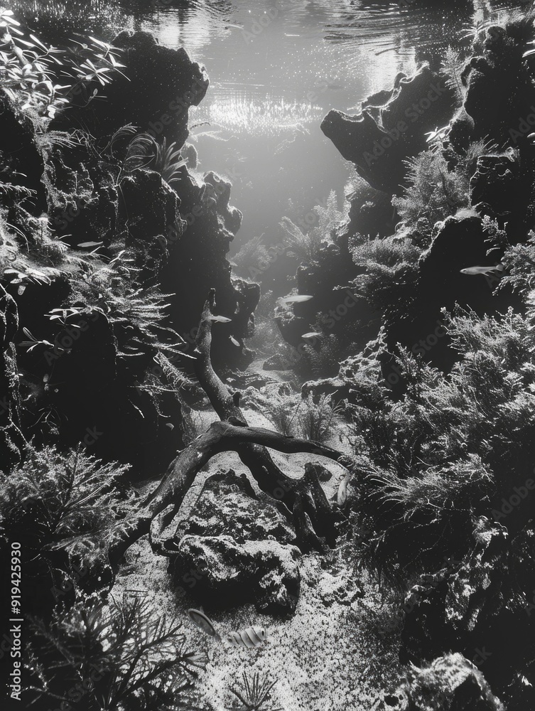 This image captures the thrill of exploring an underwater cave. The ...