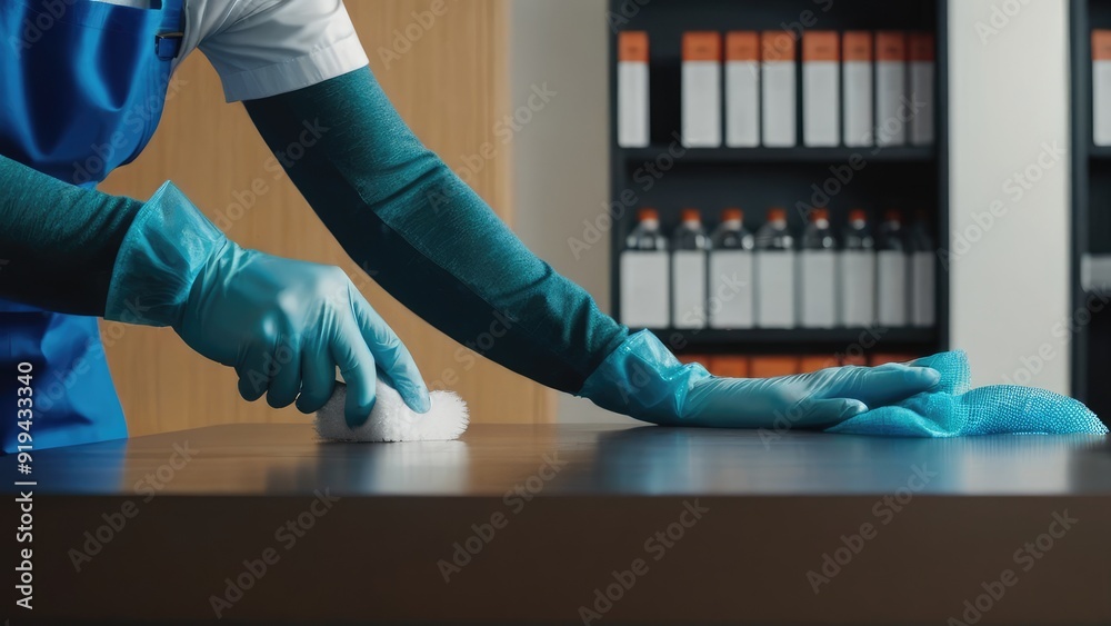 Professional cleaners carry out office cleaning, focusing on thorough ...