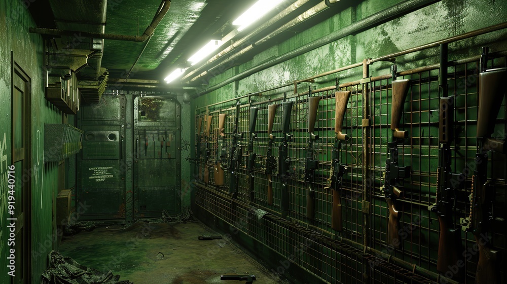 Armory weapon storage cage, guns, underground jungle bunker ... Armory weapon storage cage, guns, underground jungle bunker ...
