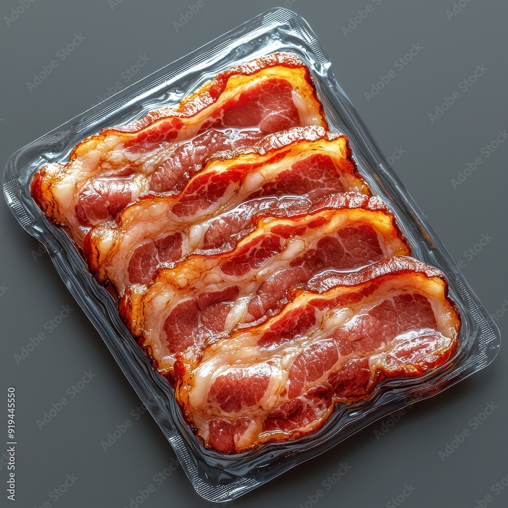 Bacon Packaging Display, a clear view of plastic-wrapped bacon ...