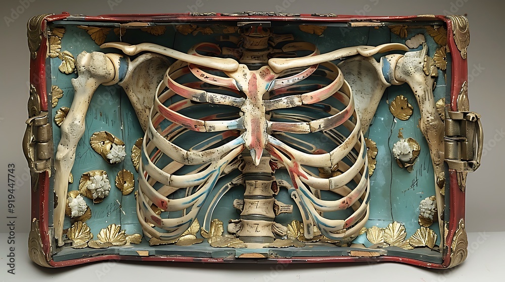 Gross anatomy of human rib cage showing ribs sternum and thoracic ...